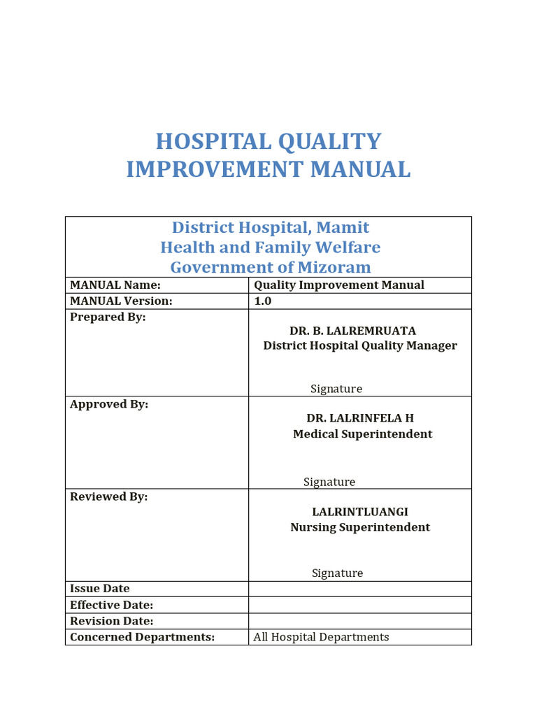 Hospital Quality Improvement Manual | PDF | Hospital | Medical Prescription