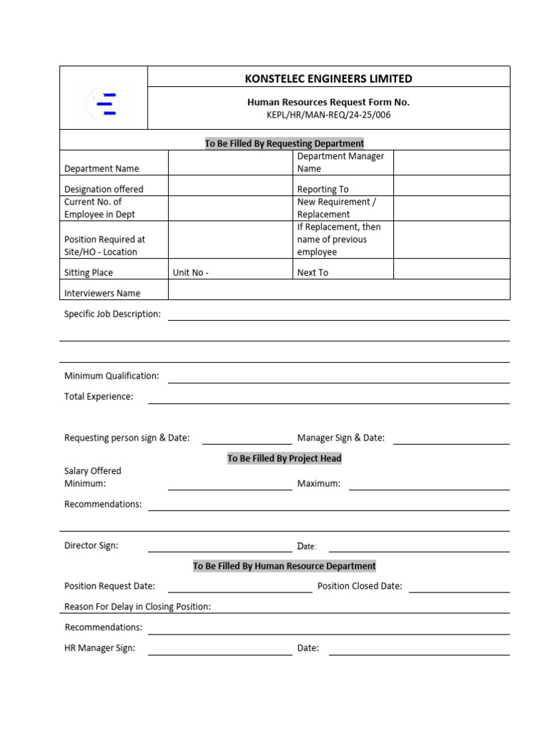 KEPL - HR Request Form - 2024-25 | PDF