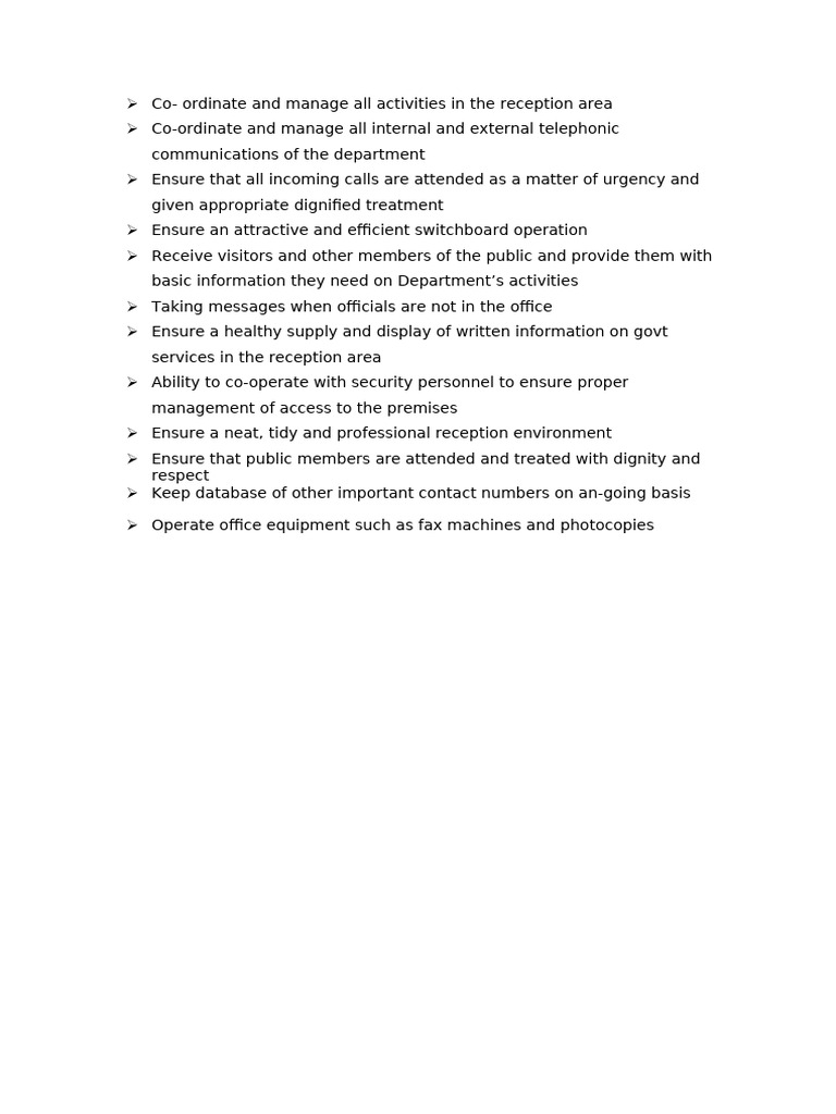 Reception Duties | PDF