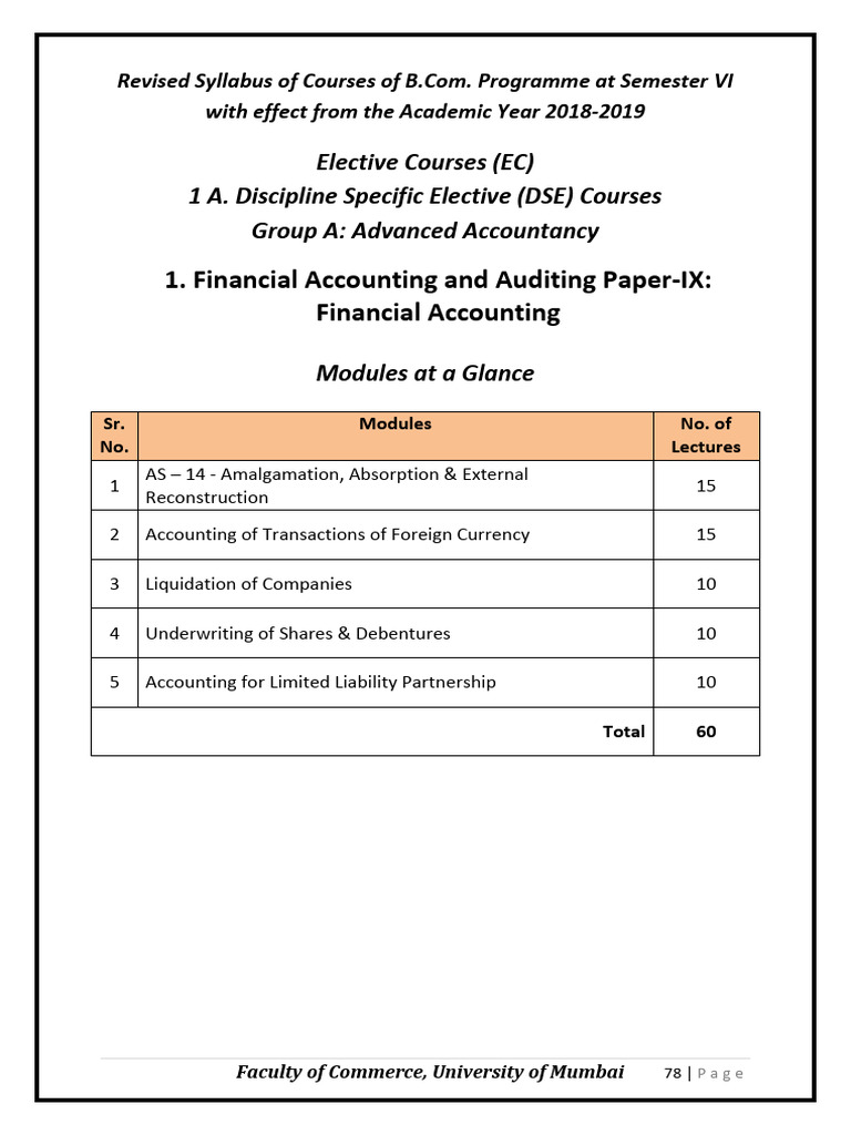 B.Com Semester VI Accounting Syllabus | PDF | Liquidation | Financial ...