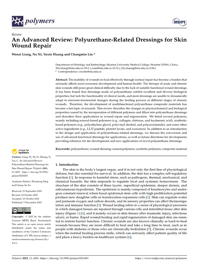 An Advanced Review Polyurethane-Related Dressings For Skin | PDF ...