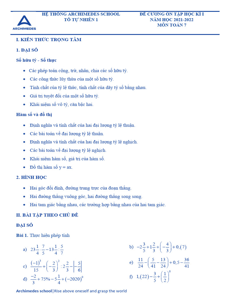 AS.2122.DecuongHK1.Toan7 | PDF