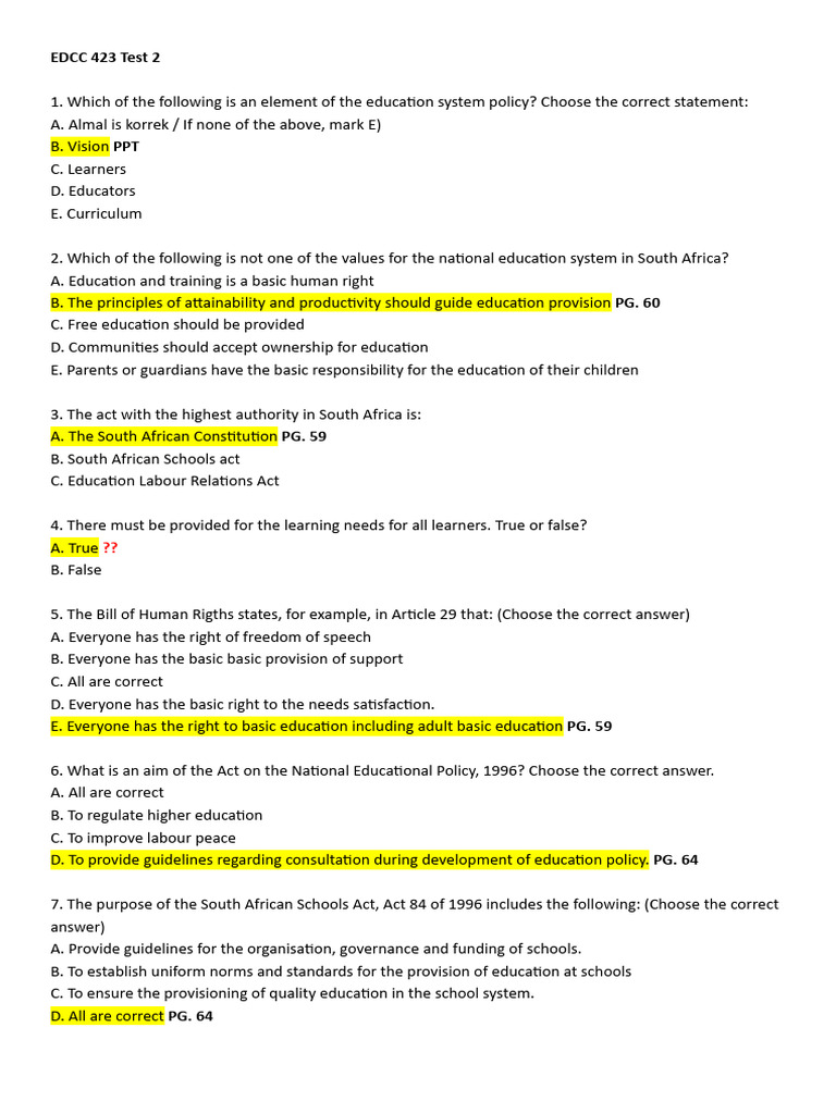 EDCC 423 TOETS 2 | PDF