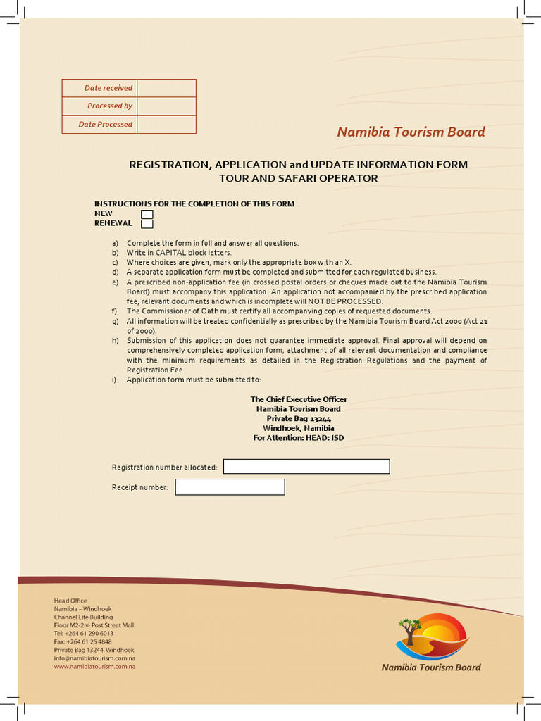 Namibia Tour Operator Registration Form | PDF | Bus | Cheque
