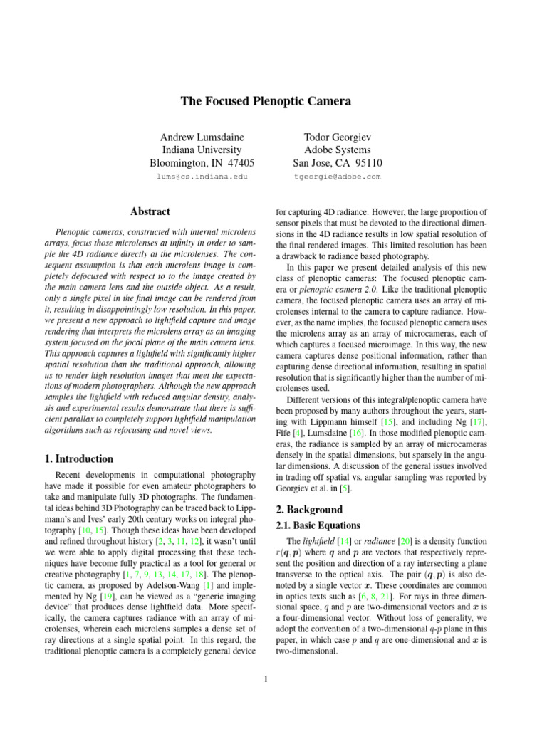 The Focused Plenoptic Camera | PDF | Image Resolution | Recording