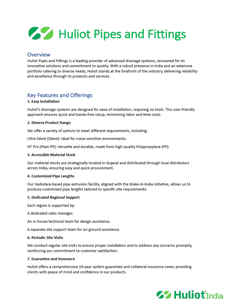 Huliot Company Profile | PDF | Pipe (Fluid Conveyance) | Economies