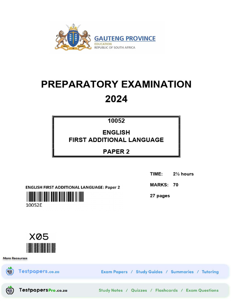 GR 12 English P2 (FAL) 2024 Question Paper X05 | PDF | Strange Case Of ...