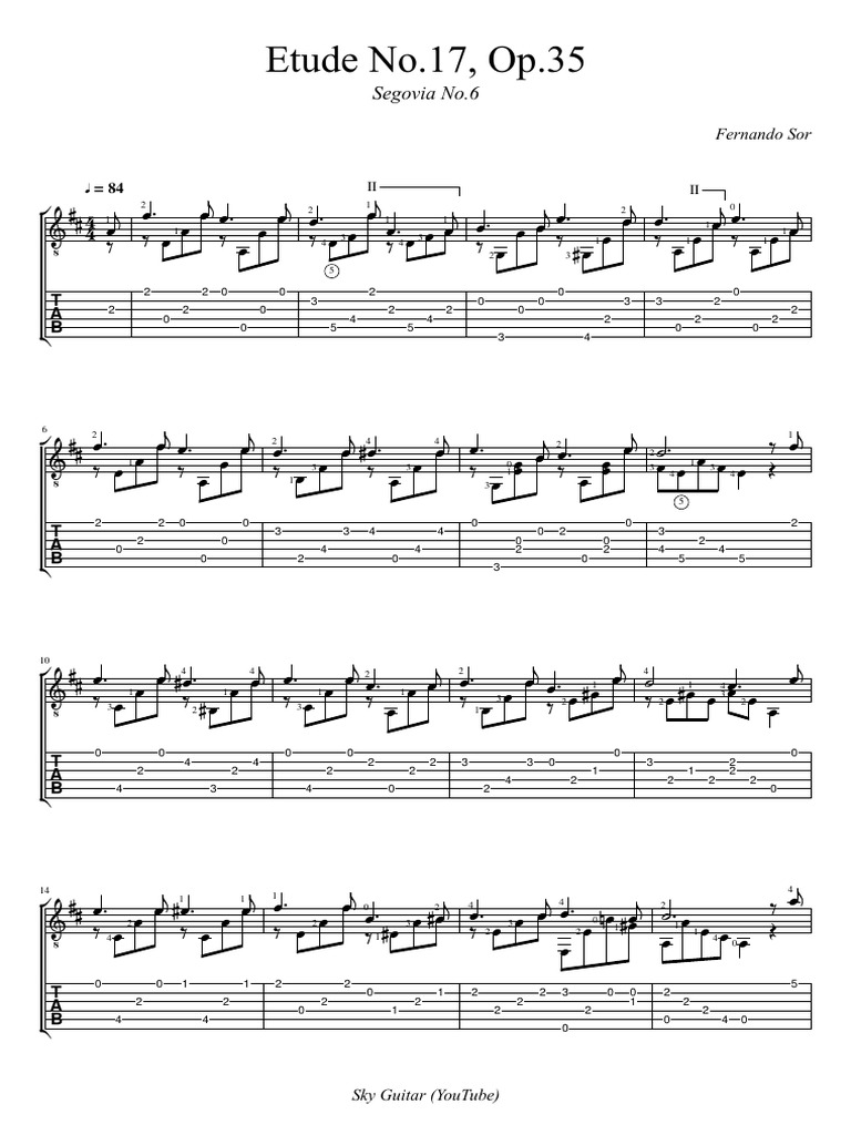 Sor Etude 17 (Segovia 6) | PDF | Classical Guitar | Guitars