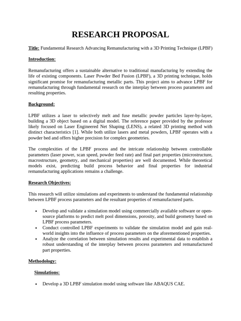 Research Proposal-ARC | PDF | Simulation | 3 D Printing