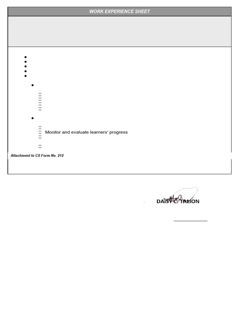 Work Experience Sheet for Educator | PDF