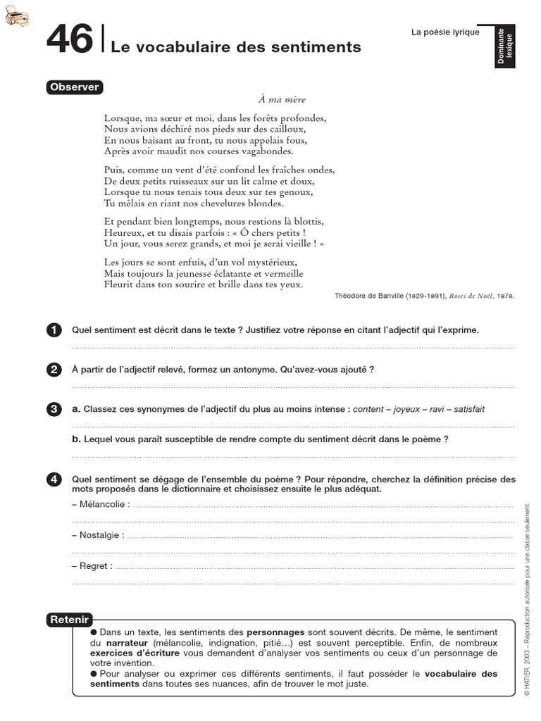 Vocabulaire des sentiments en poésie | PDF | Les Fleurs du mal