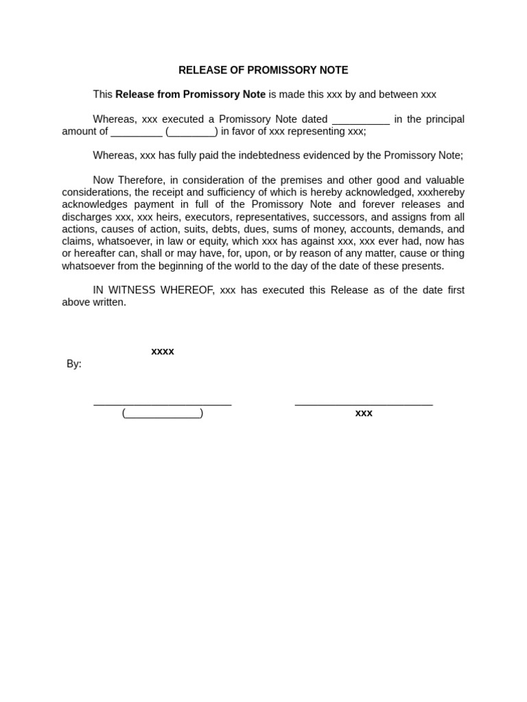 Release From Promissory Note | PDF
