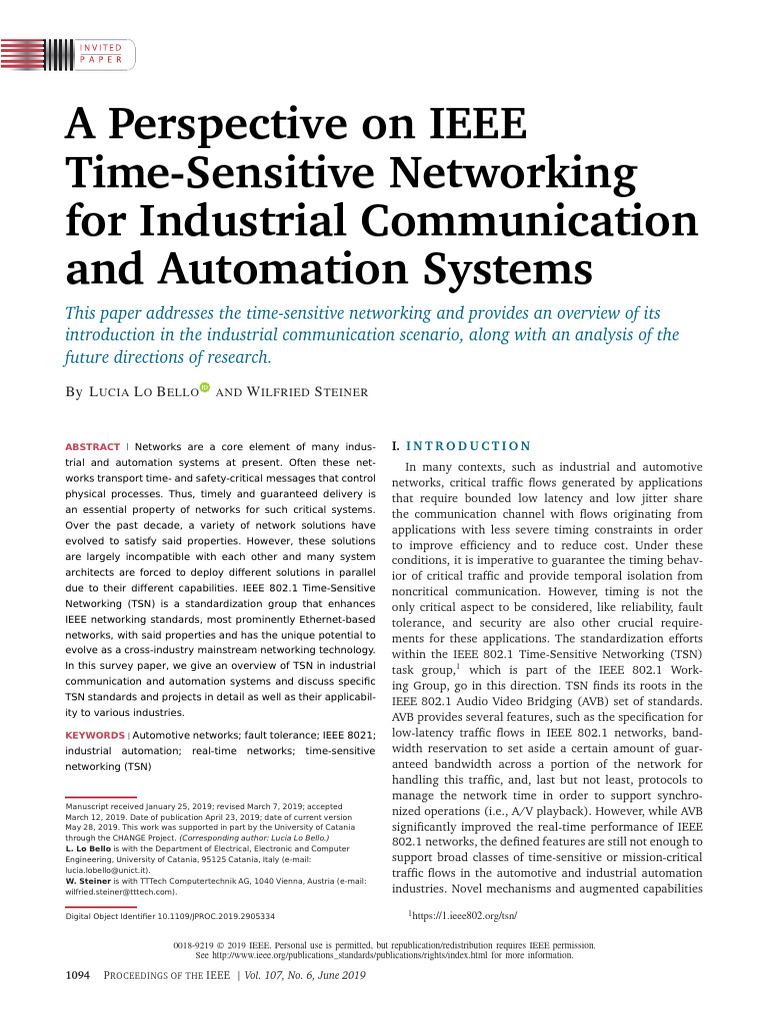 A Perspective on IEEE Time-Sensitive Networking for Industrial Communication and Automation ...