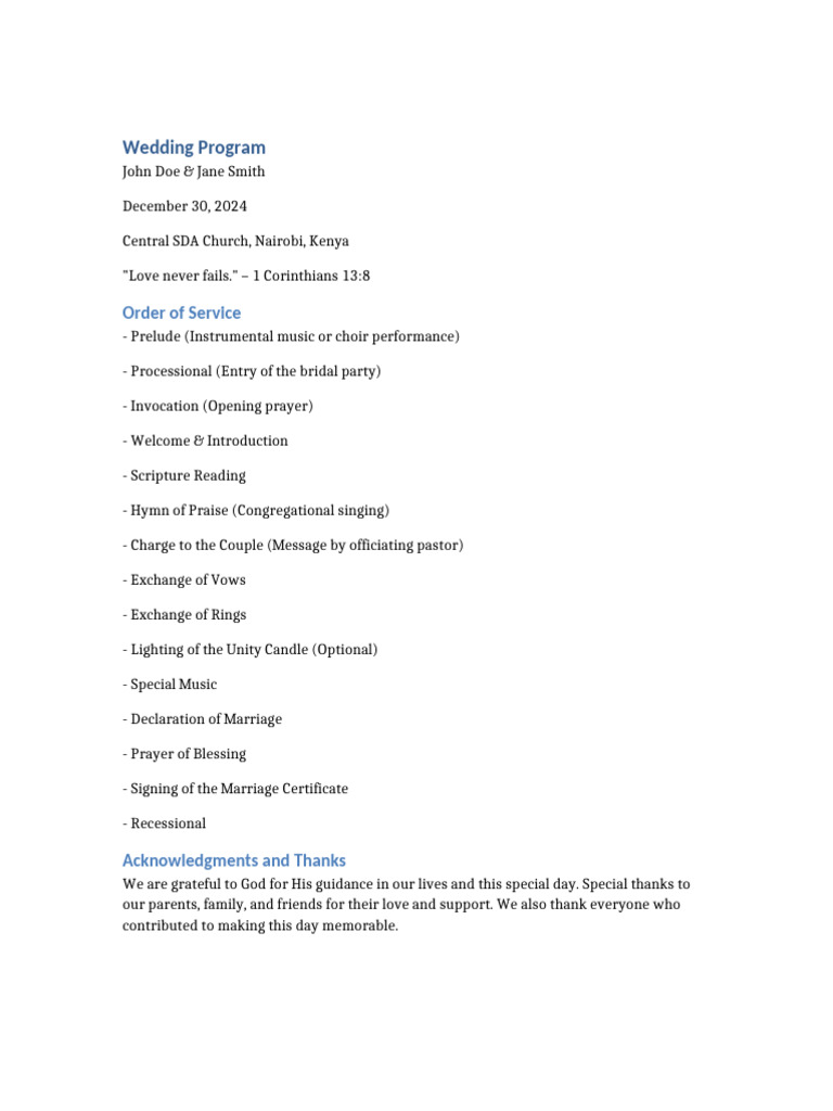 SDA Wedding Program | PDF