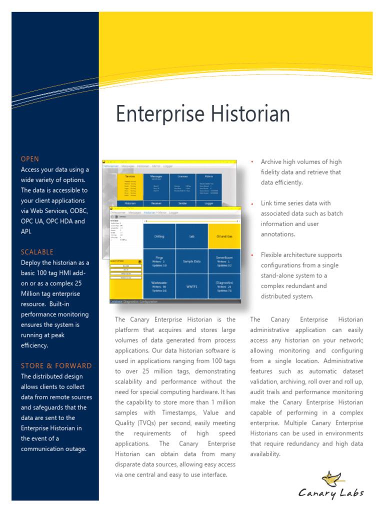 Canary Enterprise Historian Data Sheet | PDF | System Software | Information Technology