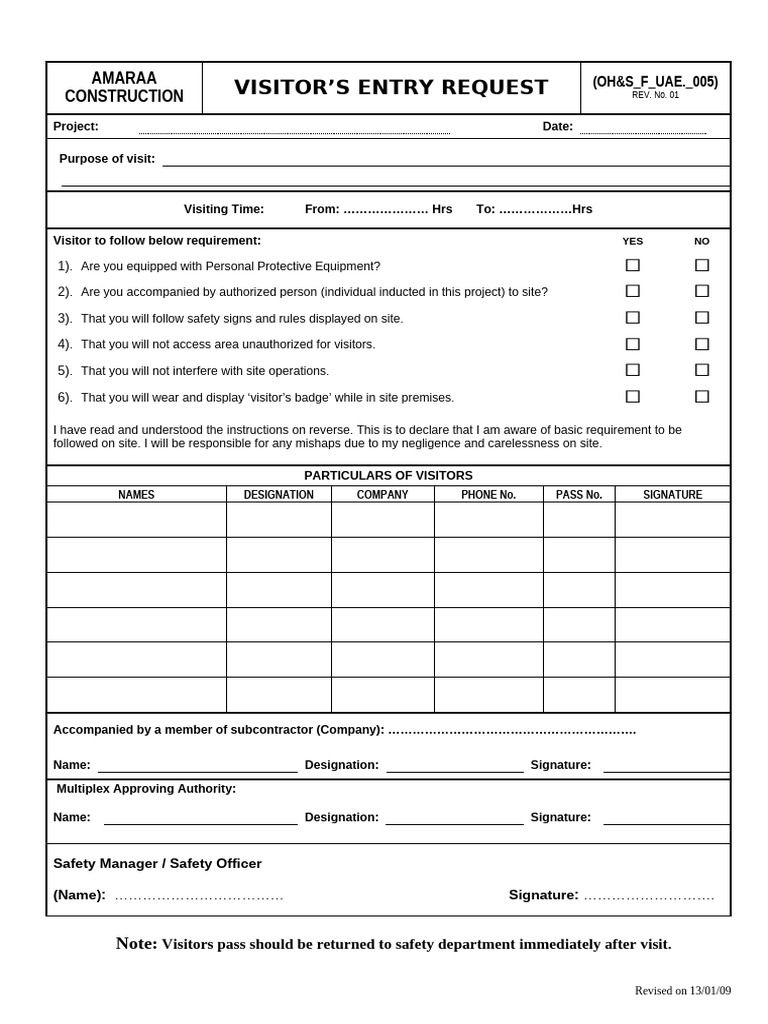 Visitor's Entry Request Form | PDF