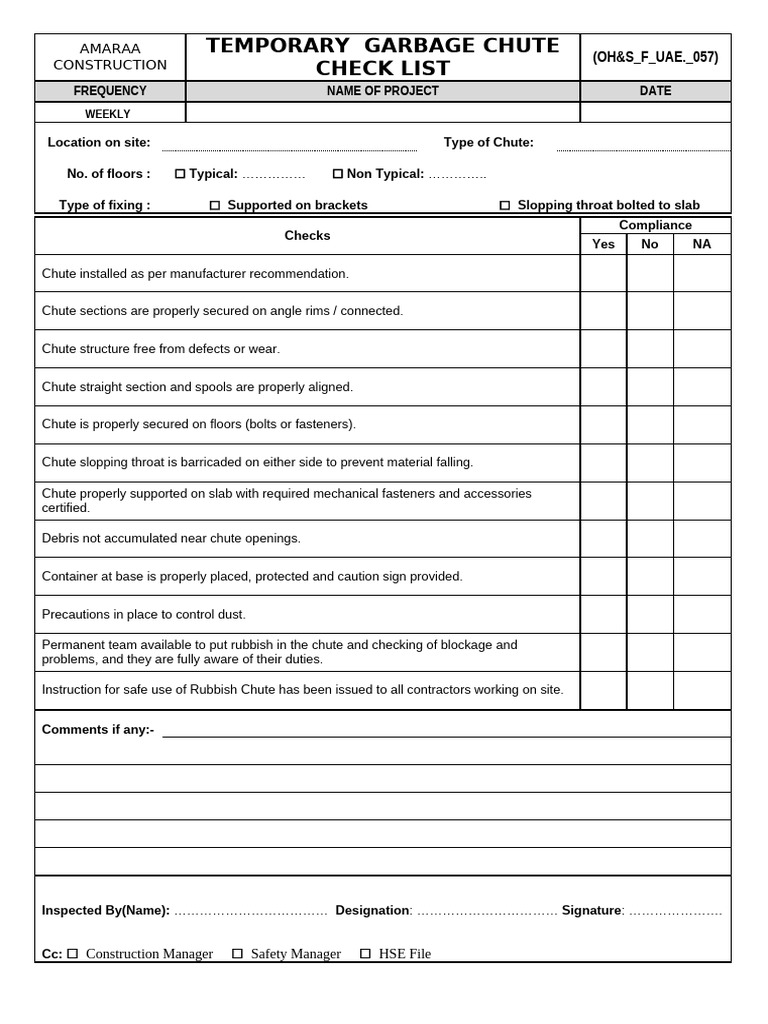 Checklist - Temporary Garbage Chute | PDF