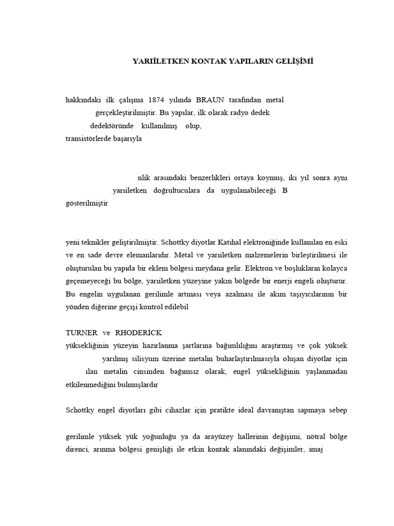 METAL YARI İLETKEN KONTAK KARAKTERISTIKLERI I | PDF