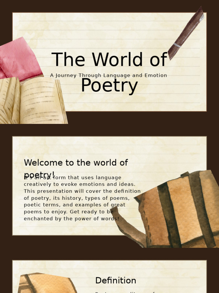 The World of Poetry Education Presentation In Brown Watercolor Style ...
