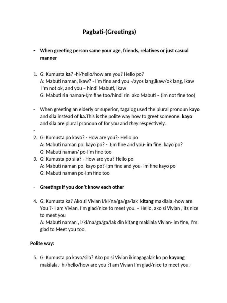 Pagbati (Greetings) Tagalog | PDF