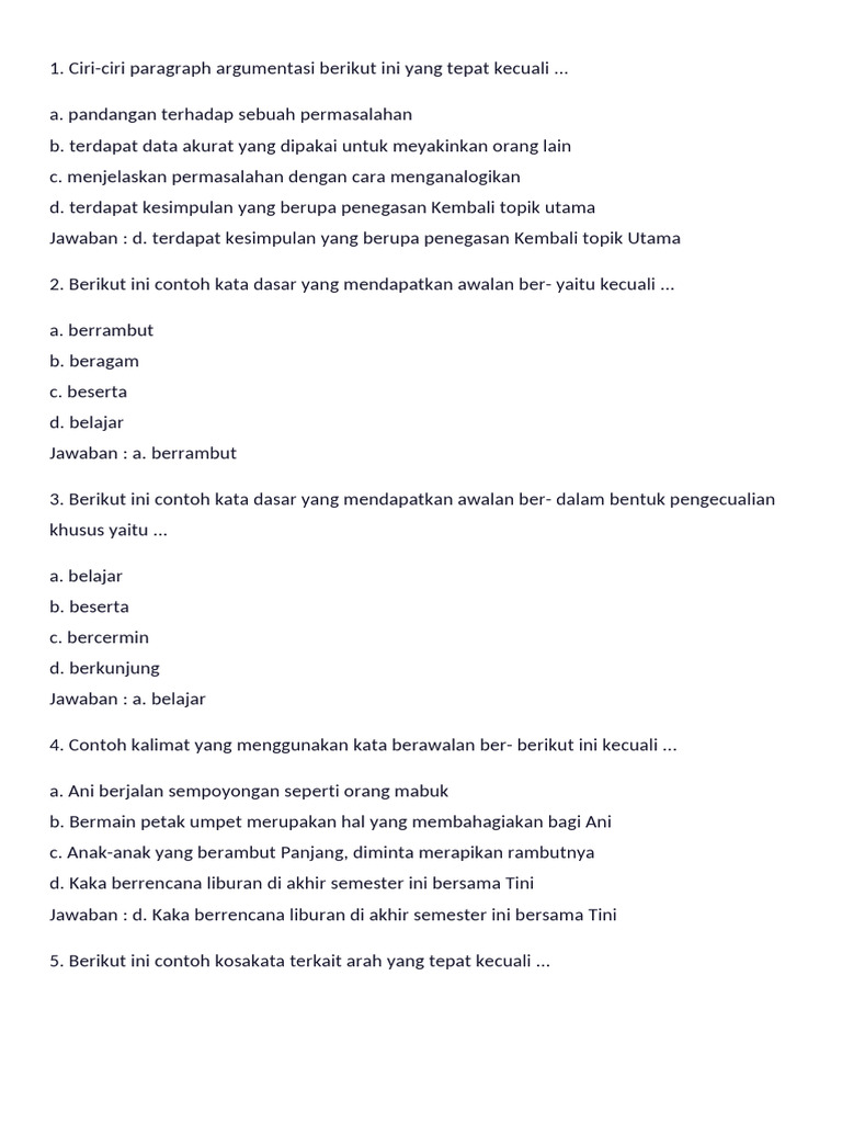 Contoh Penggunaan Awalan Ber- | PDF
