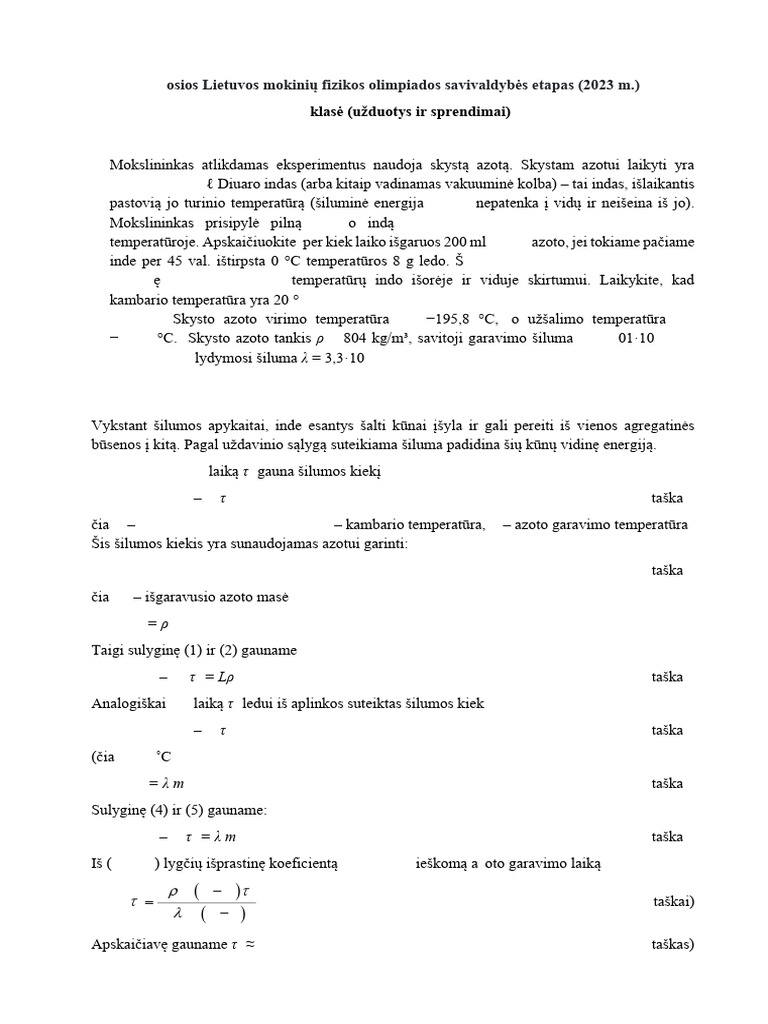 2023_70-Osios Lietuvos Mokiniu Fizikos Olimpiados Uzduotys | PDF