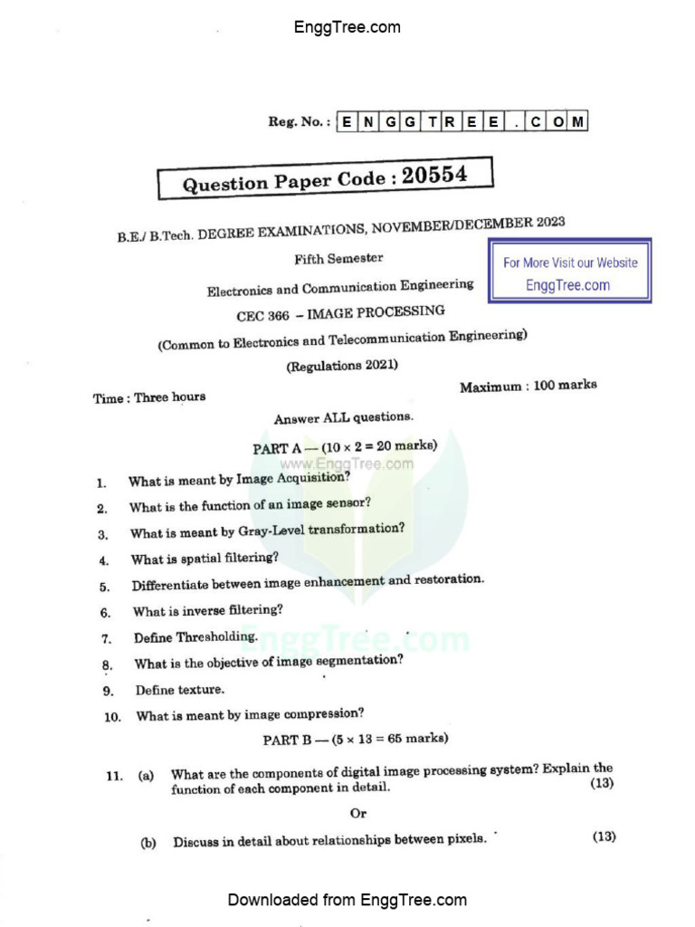 CEC366 Image Processing Nov Dec 2023 Question Paper Download | PDF