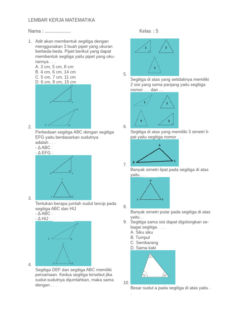 Ciri dan Jenis Segitiga untuk Kelas 5 | PDF