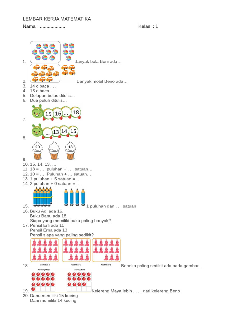 MTK 1 Membilang 11-20 | PDF