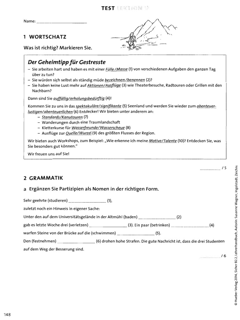 Sicher! B2.2 Lehrerhandbuch Test Zum Kapitel 12 | PDF