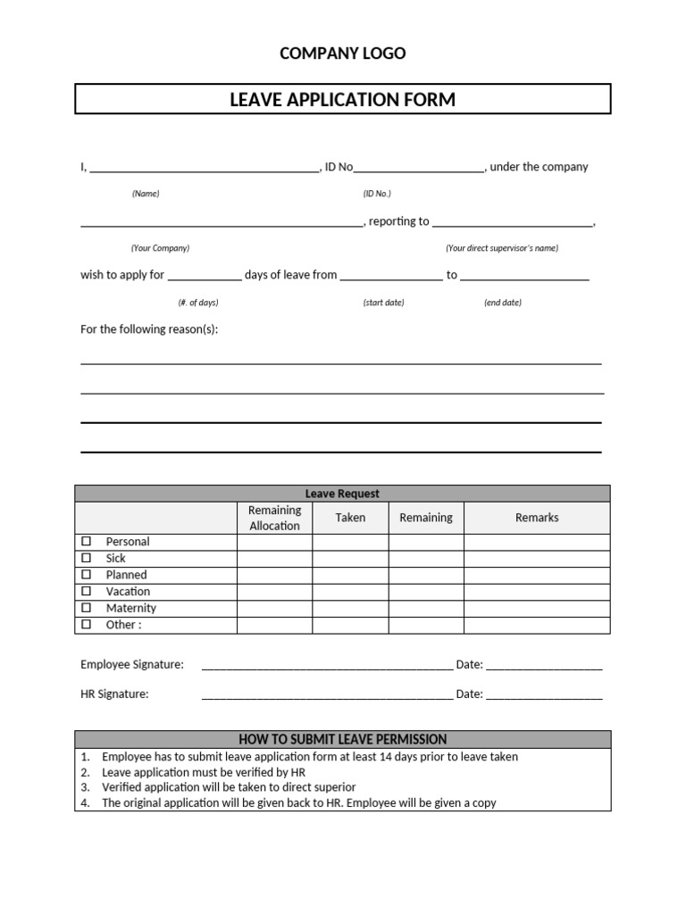 Leave Application Form Model 3 | PDF