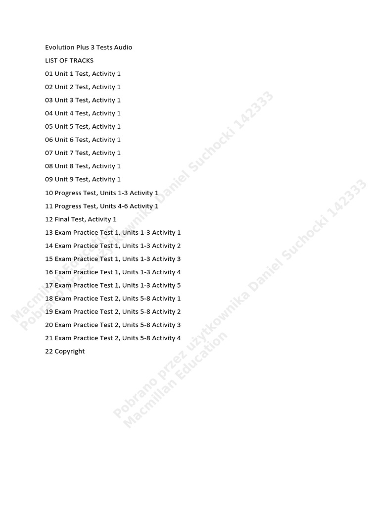 Evolution Plus 3 Tests Audio Lista Sciezek | PDF