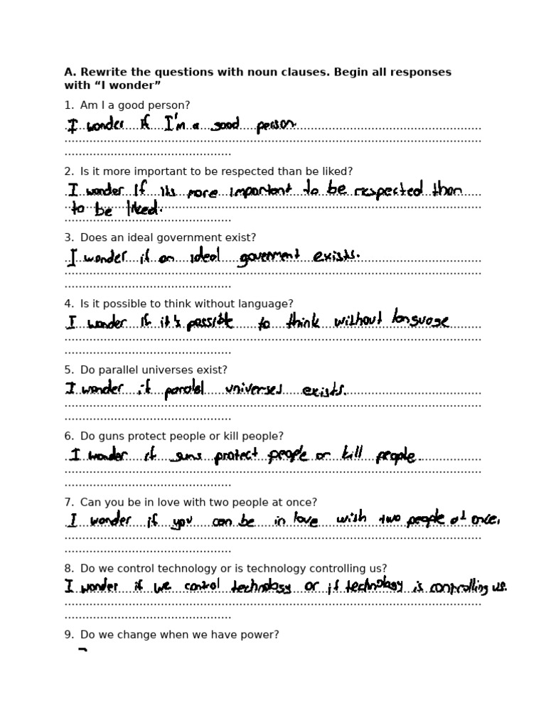 Noun Clauses (activity 2) | PDF