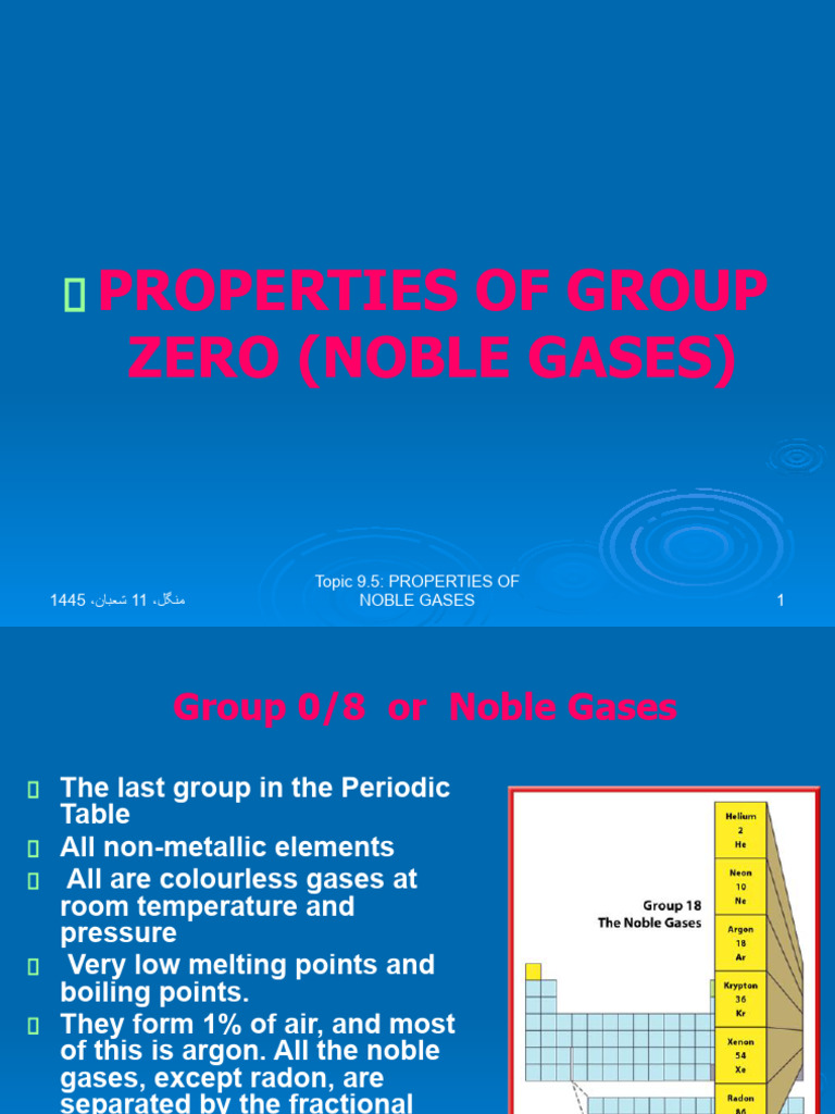 9.5 Properties of Nobel Gases | PDF | Gases | Sets Of Chemical Elements