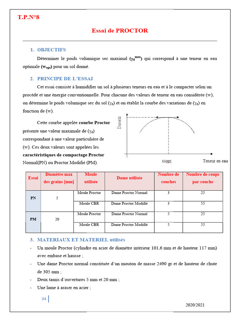 Essai Proctor : Détermination du Poids Volumique Sec | PDF