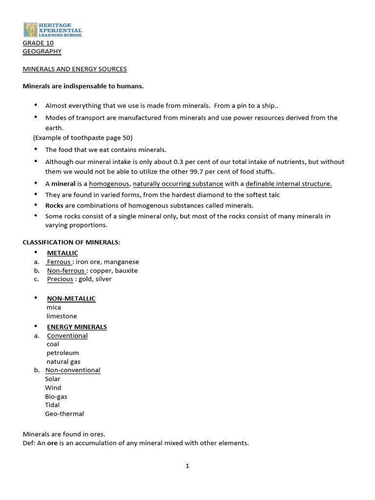 Minerals Notes Oct 2024 | PDF | Ore | Coal