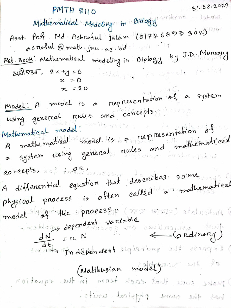 Modeling Biology Full Class Note | PDF