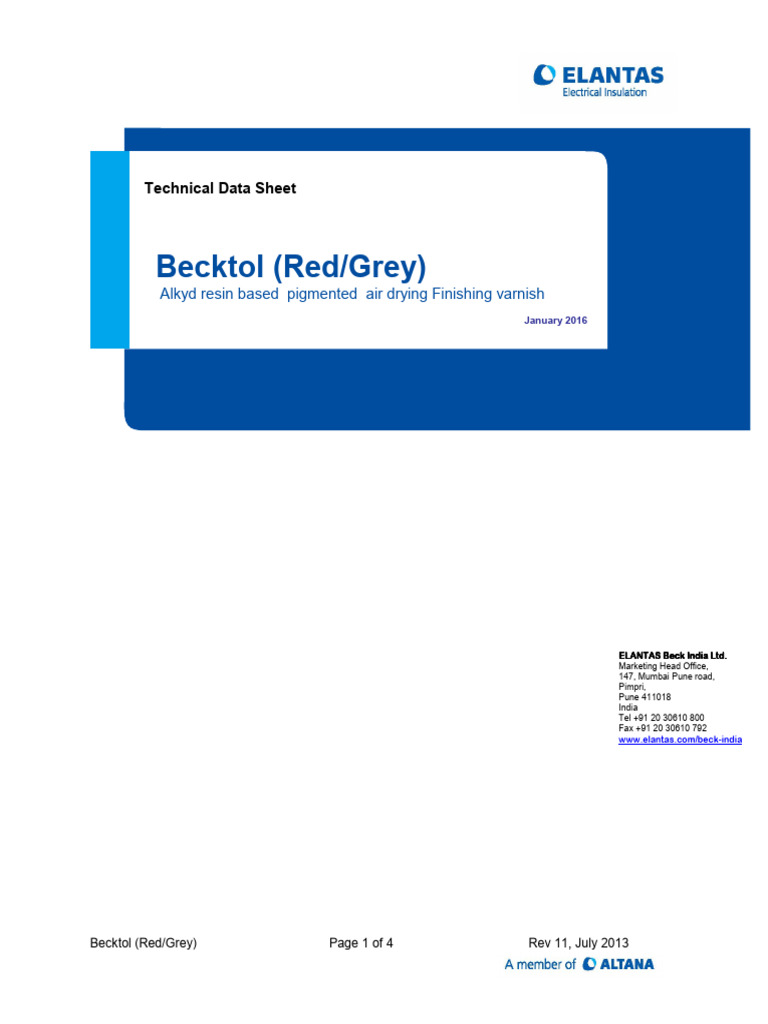Becktol Red Insulating Varnish Data Sheet | PDF | Varnish | Building ...