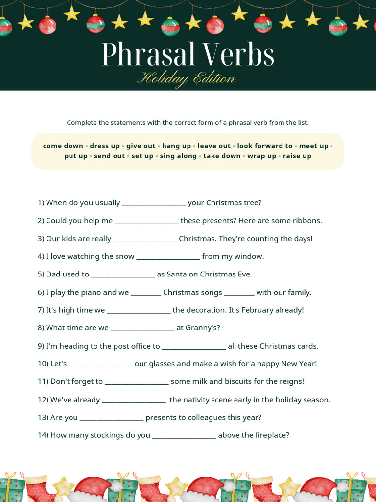 Green & Yellow Phrasal Verbs Holiday Edition Worksheet | PDF