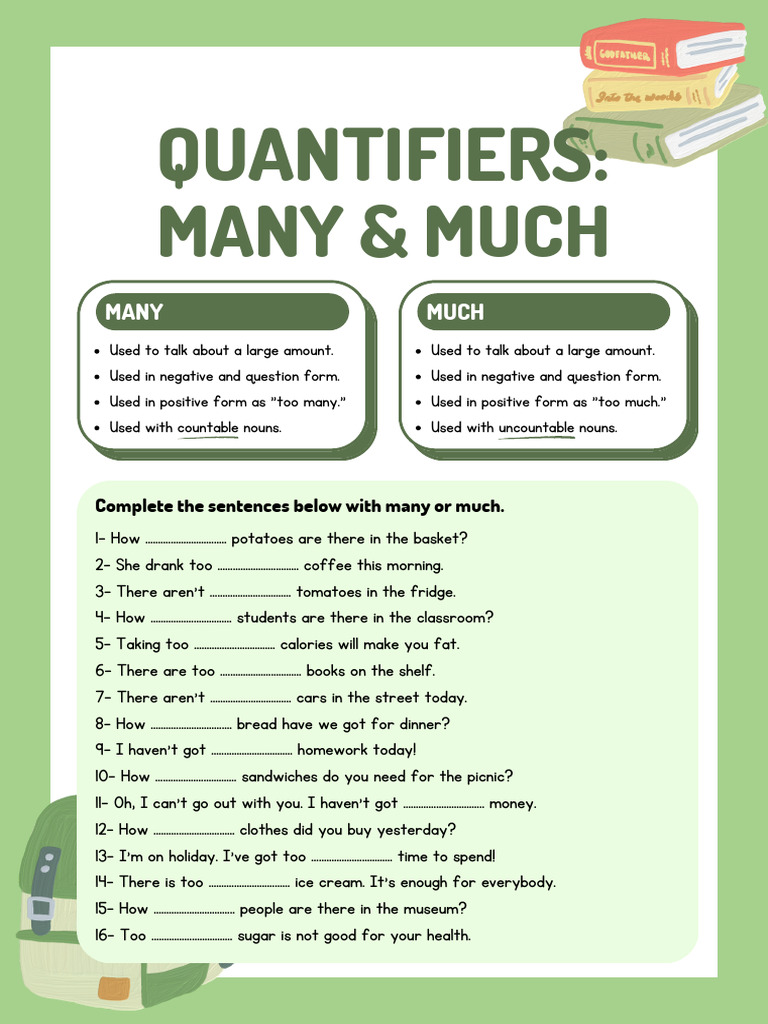 Quantifiers Many & Much Grammar Worksheet | PDF
