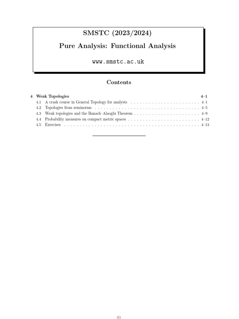 Weak Topologies in Functional Analysis | PDF | Banach Space | Compact Space