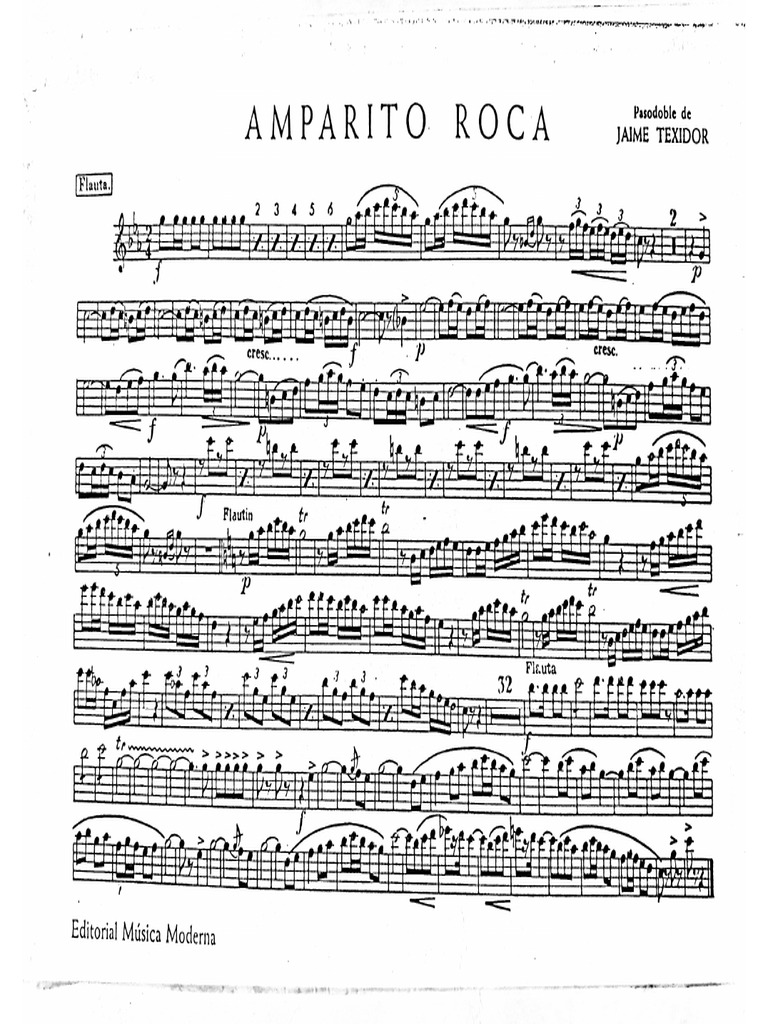 Amparito Roca (Pasodoble) - J. Texidor - Flauta | PDF