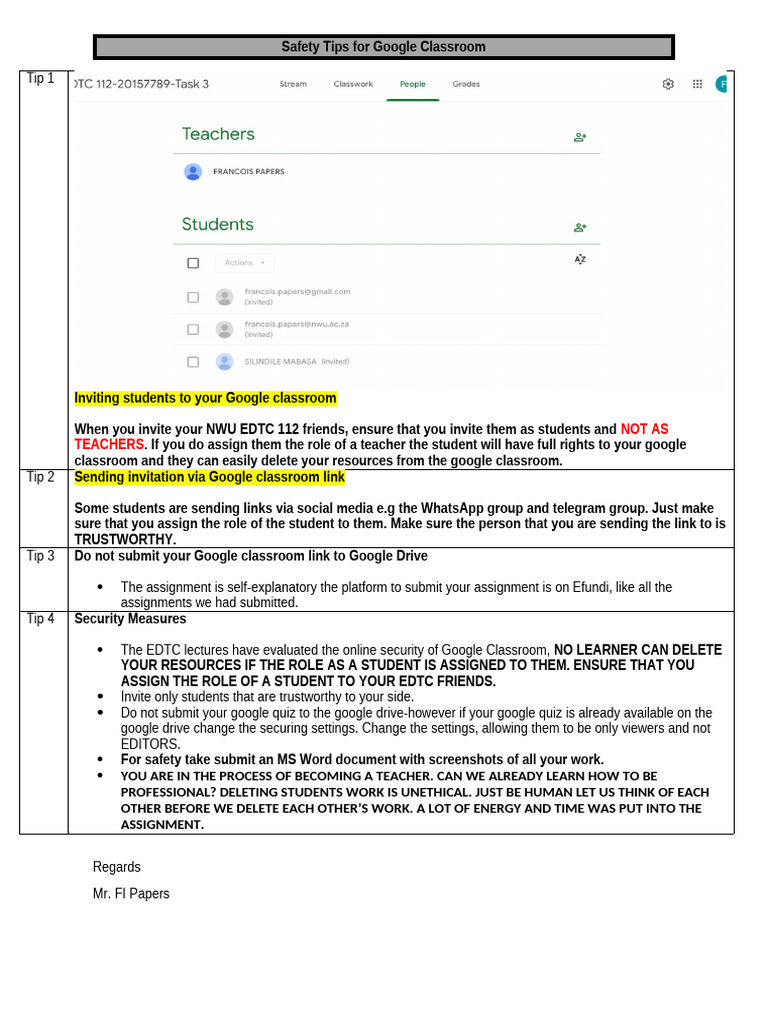 Safety Tips For Classroom | PDF
