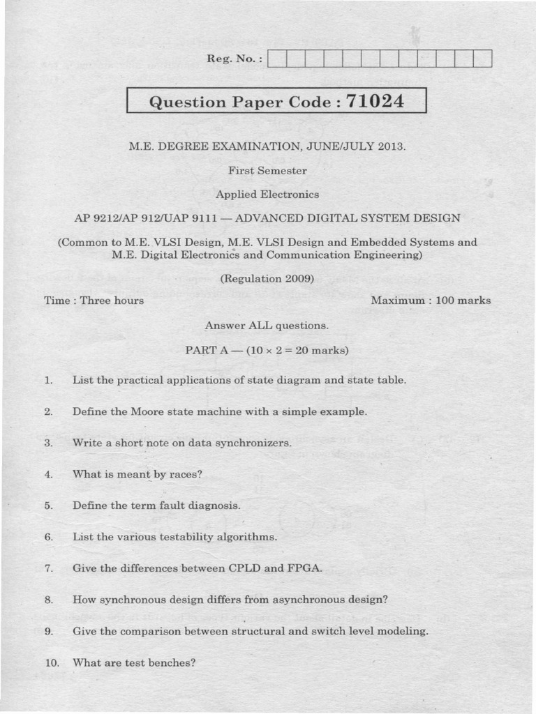 Advanced Digital System Design - June (2013) | PDF | Field Programmable Gate Array | Electronics