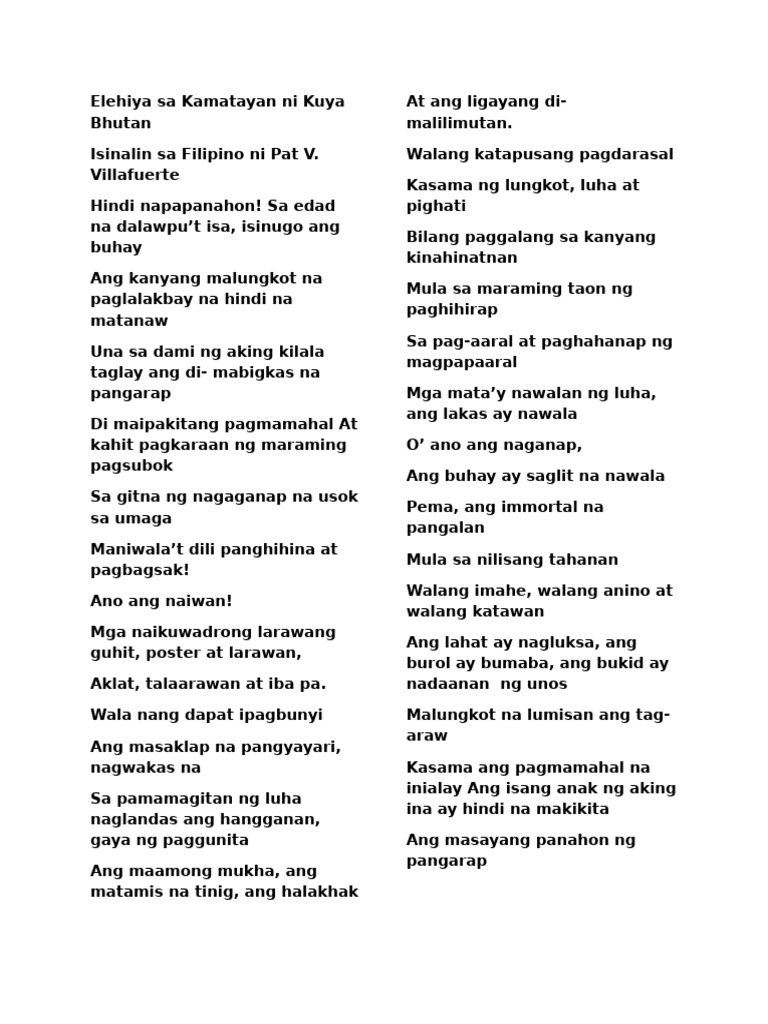 Elehiya Sa Kamatayan Ni Kuya Bhutan | PDF