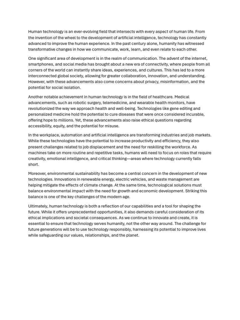 Human Technology Is An Ever | PDF | Innovation | Artificial Intelligence