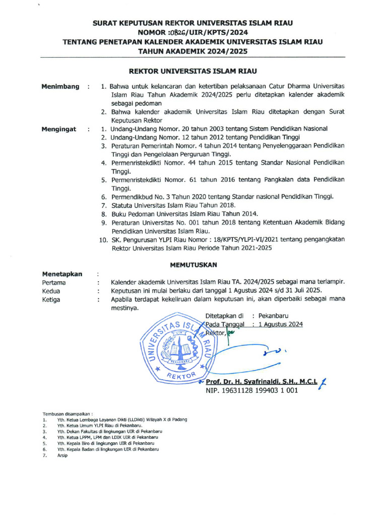 Penetapan Kalender Akademik Uir | PDF