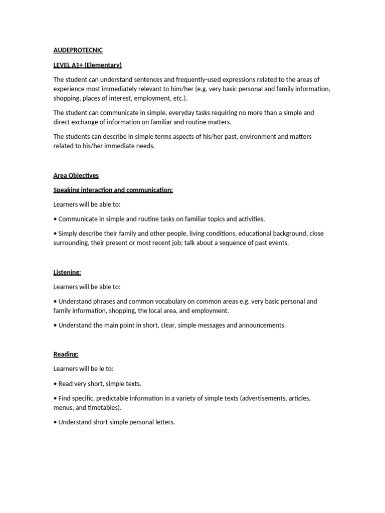Elementary Level Syllabus | PDF | Adjective | Information