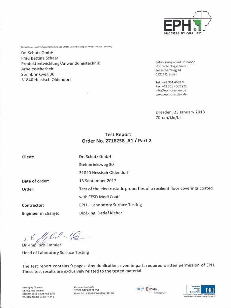 CE EN ESD Medi Coat Prüfbericht DIN-EN-61340-5-1 ANSI S20.20 Eph 180131 ...