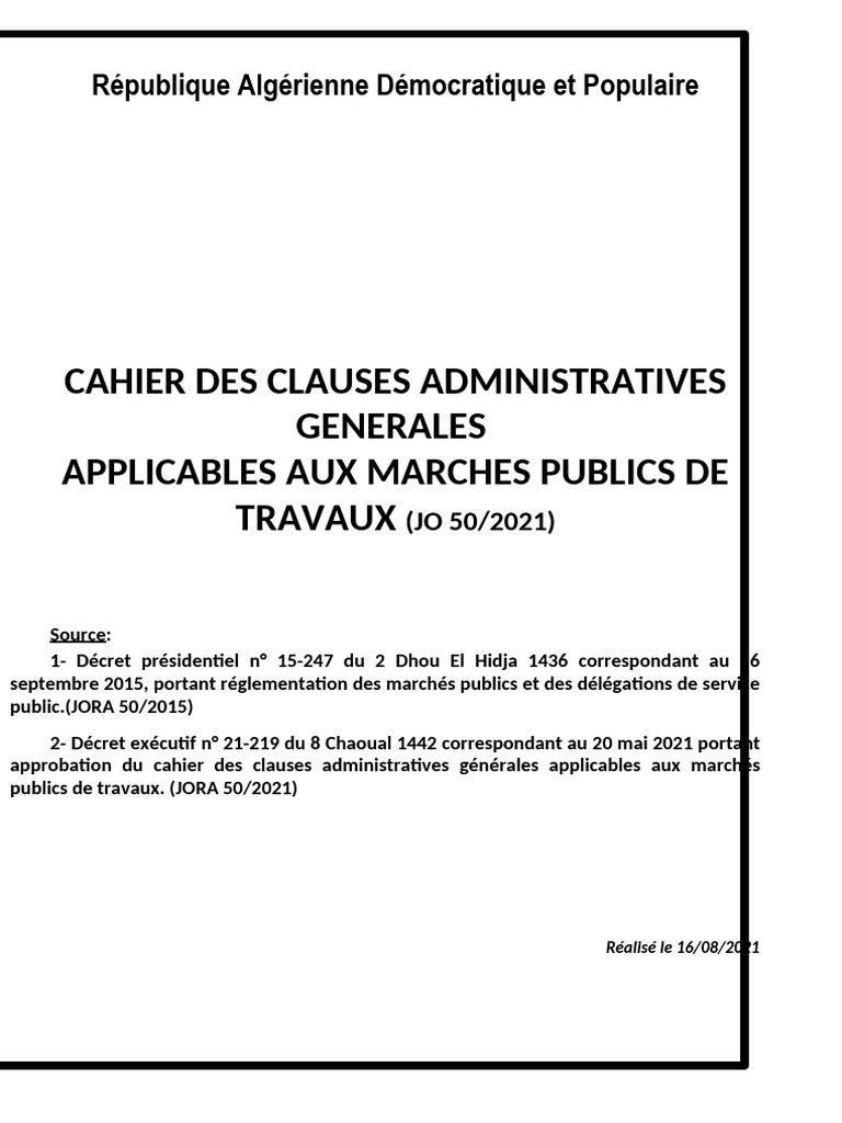 CCAG Cahier Des Clauses Administratives Générales Marchés Publics de ...